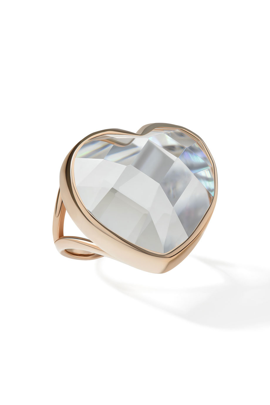 Кольцо-сердце из хрусталя ромбовидной огранки в позолоте