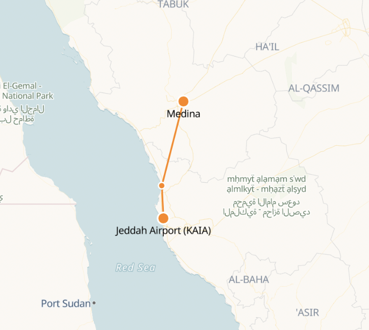 Medina to Jeddah Airport Train Schedule, Map & Prices