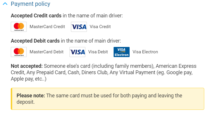 Car Rental Using a Debit Card