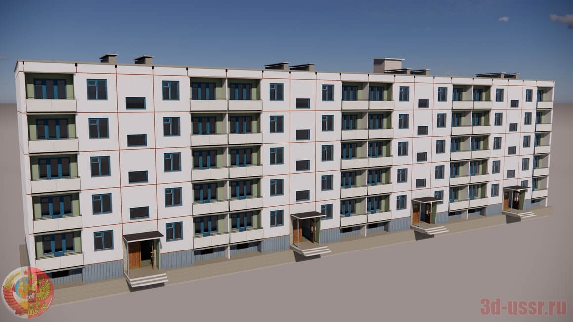 Пятиэтажный дом серии 1-464д-103 3d-модель со внутренностями