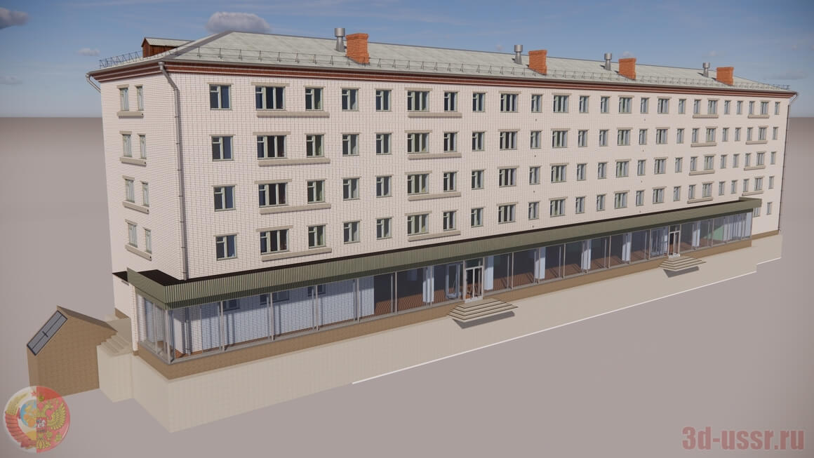 Пятиэтажная брежневка 1-447С-43 3d-модель в 3-х вариантах