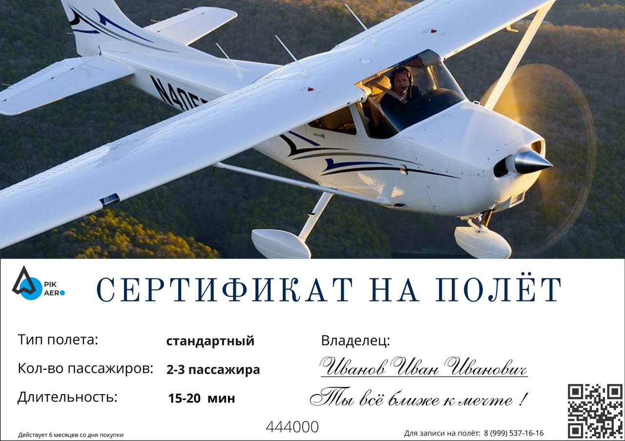 Купить подарочный сертификат на полет на самолете в Санкт-Петербурге