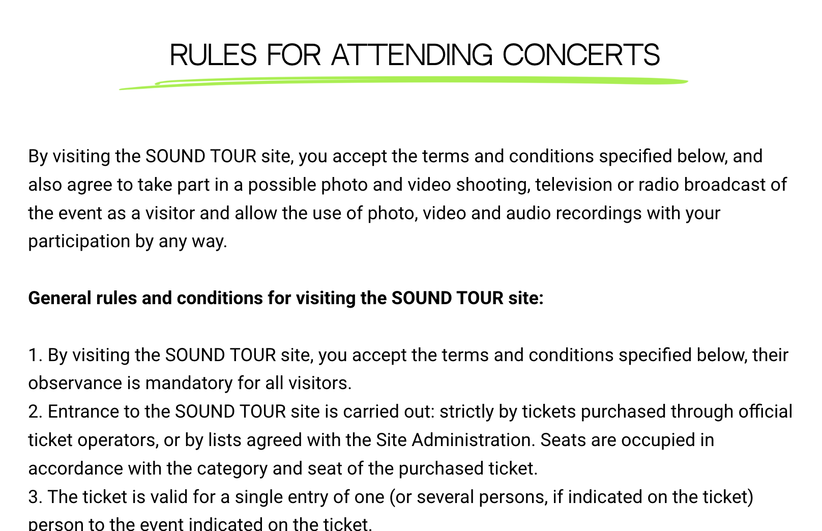 Rules for attending concerts