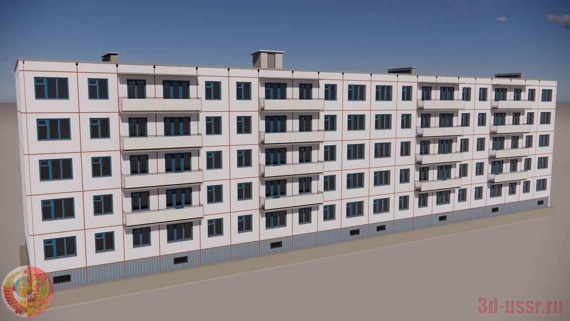 Пятиэтажный дом серии 1-464д-103 3d-модель со внутренностями