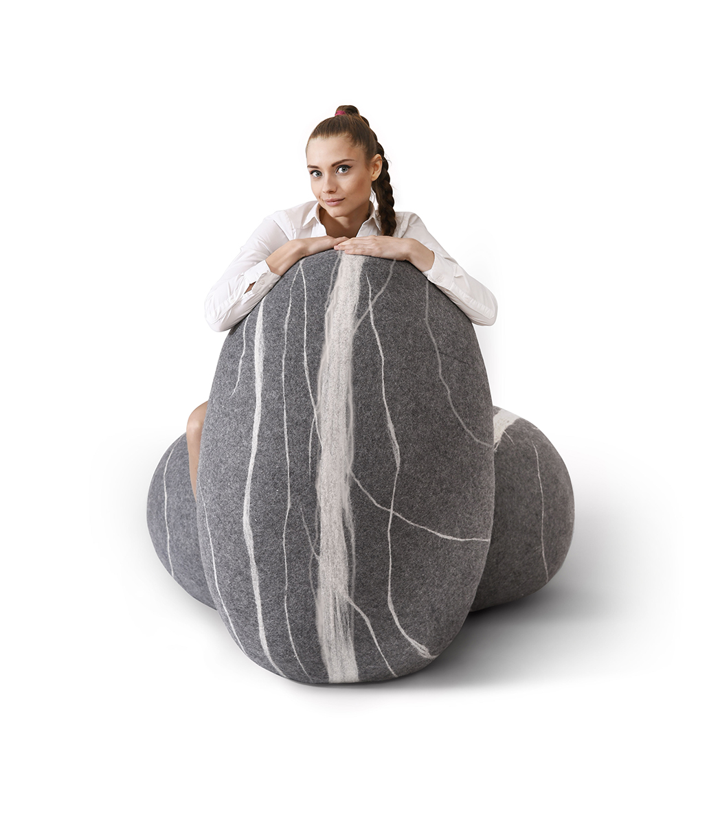 Model "Bongo" felted pouf-stone by KATSU