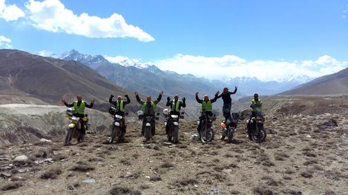 Motorcycle tour in the Pamir mountains in Tajikistan.