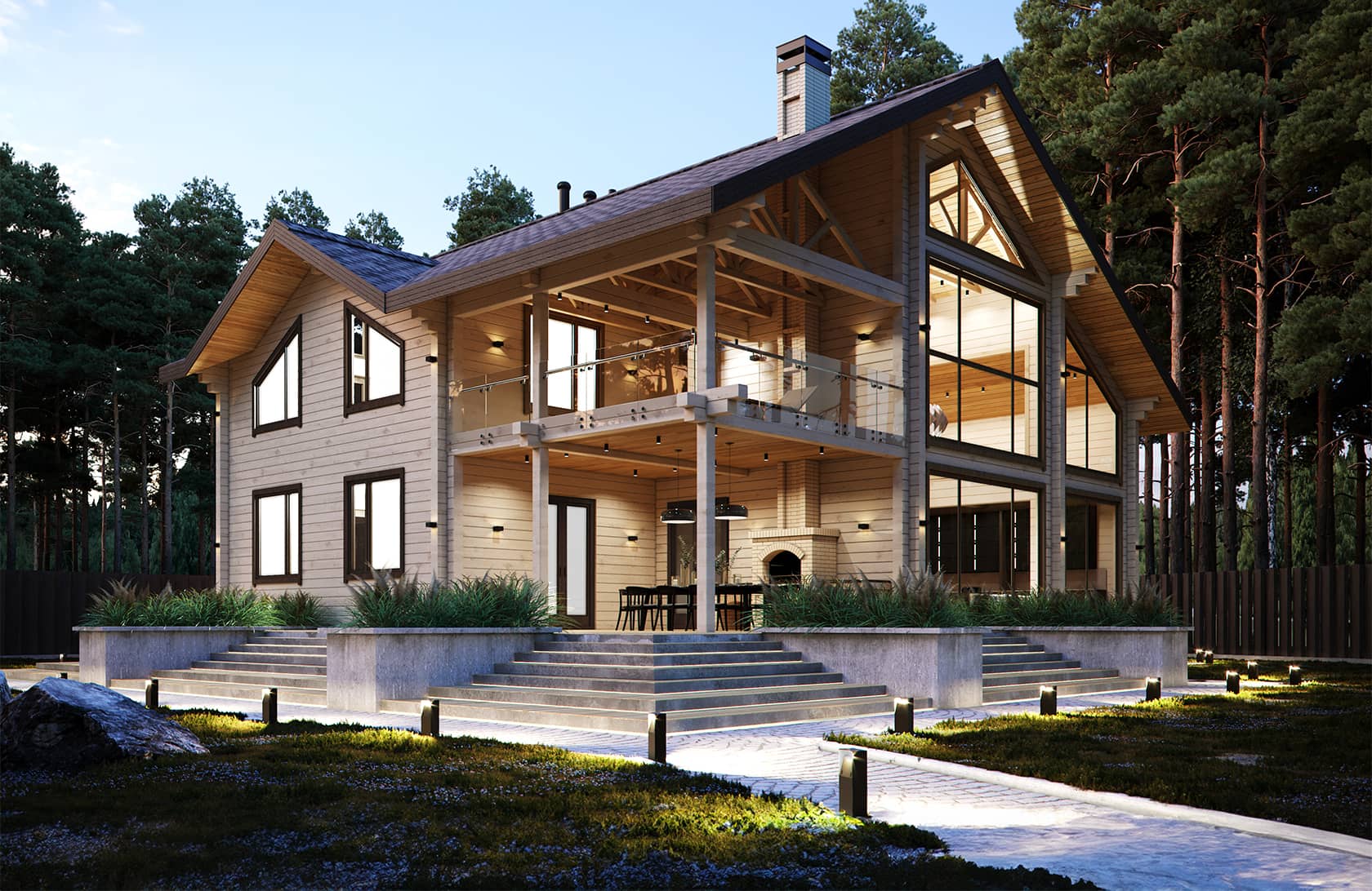 Проекты двухэтажных домов из клееного бруса премиум-класса Hasko