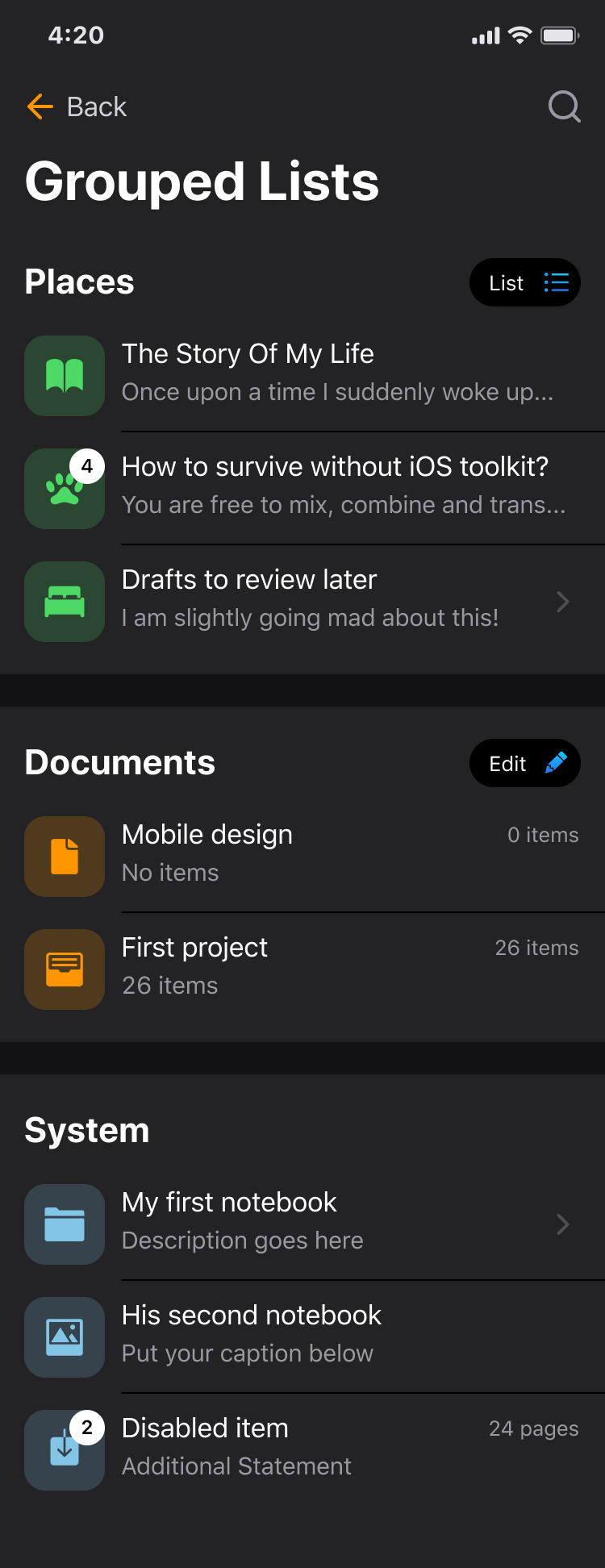 List - Figma iOS UI kit