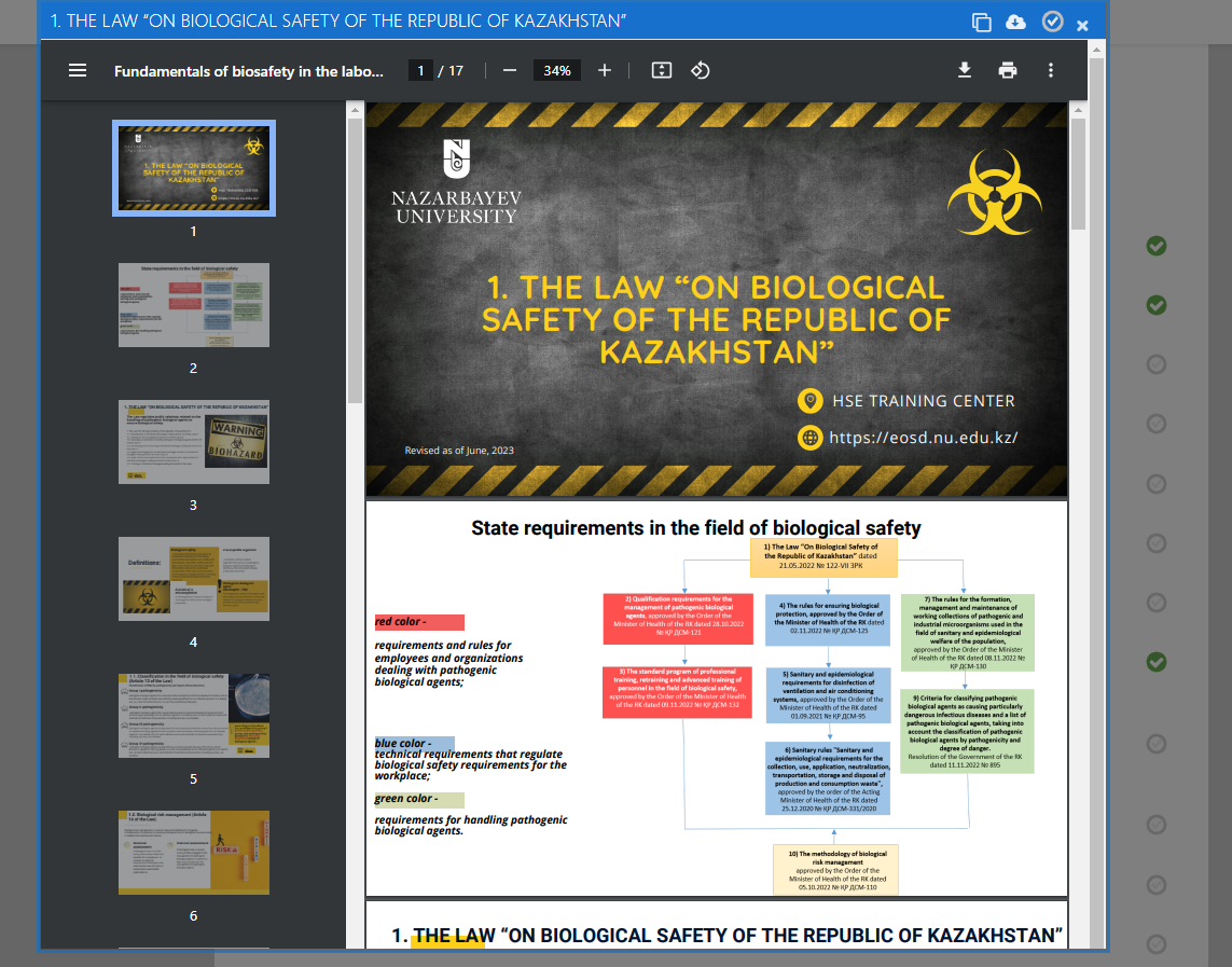 “Fundamentals of Biosafety in the laboratory” training