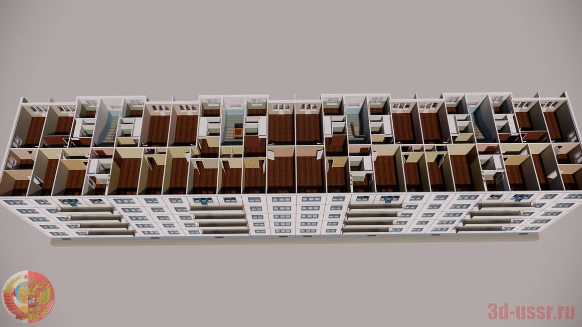 Пятиэтажный дом серии 1-464д-102 3d-модель со внутренностями