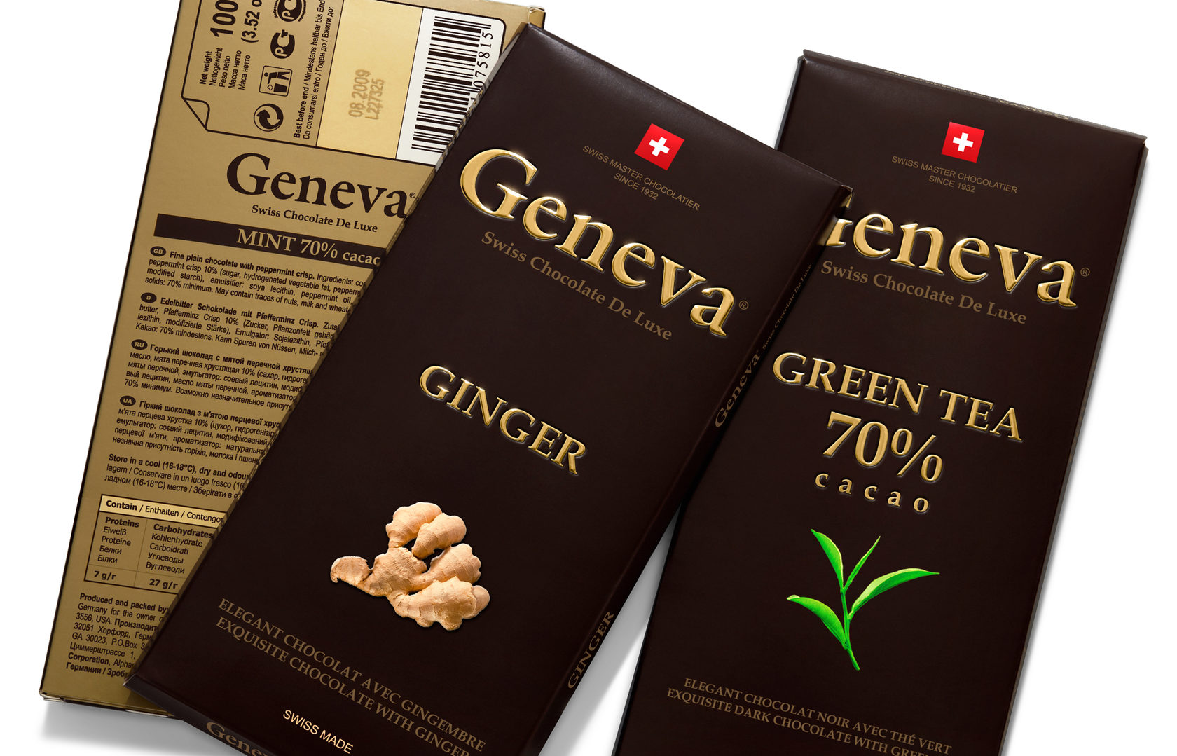Packaging design for dark chocolate in cardboard boxes GENEVA