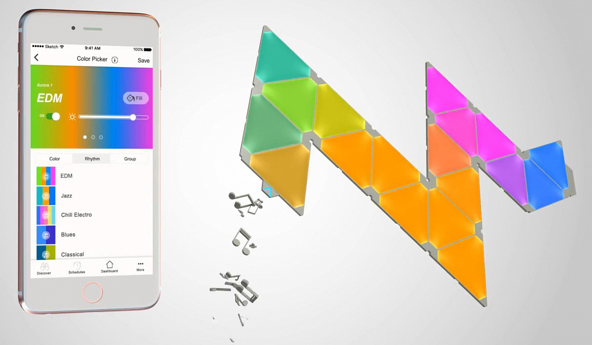 Nanoleaf Aurora c модулем Nanoleaf Rhythm купить в Минске и Беларуси