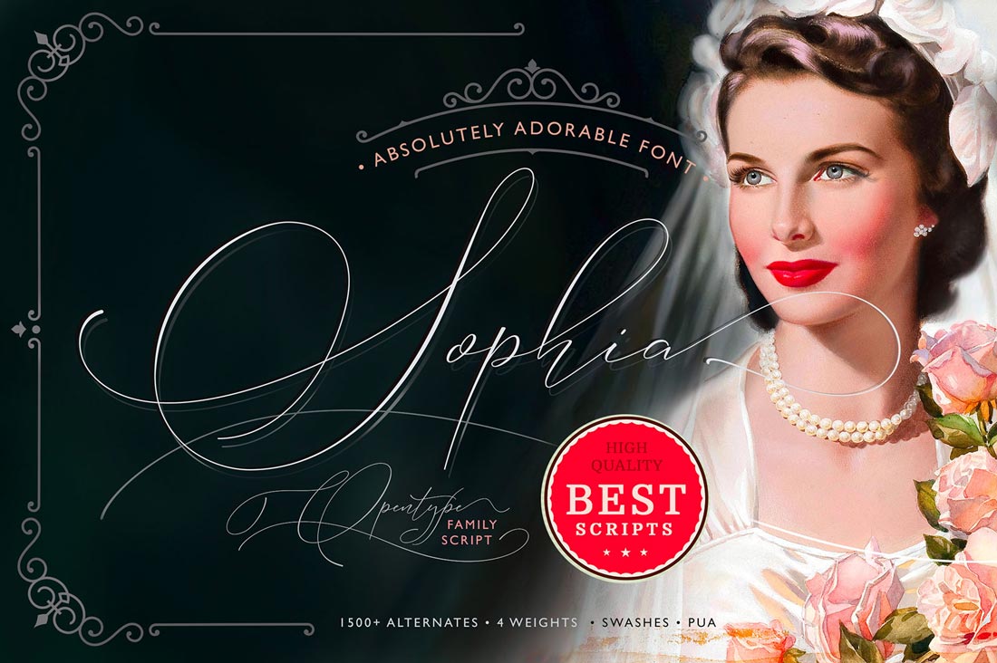Sophia Font | Script fonts - Blessed Print