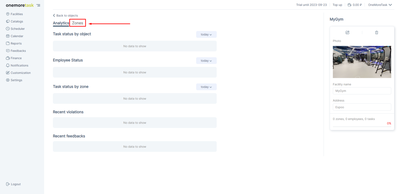 Setting up facilities and zones