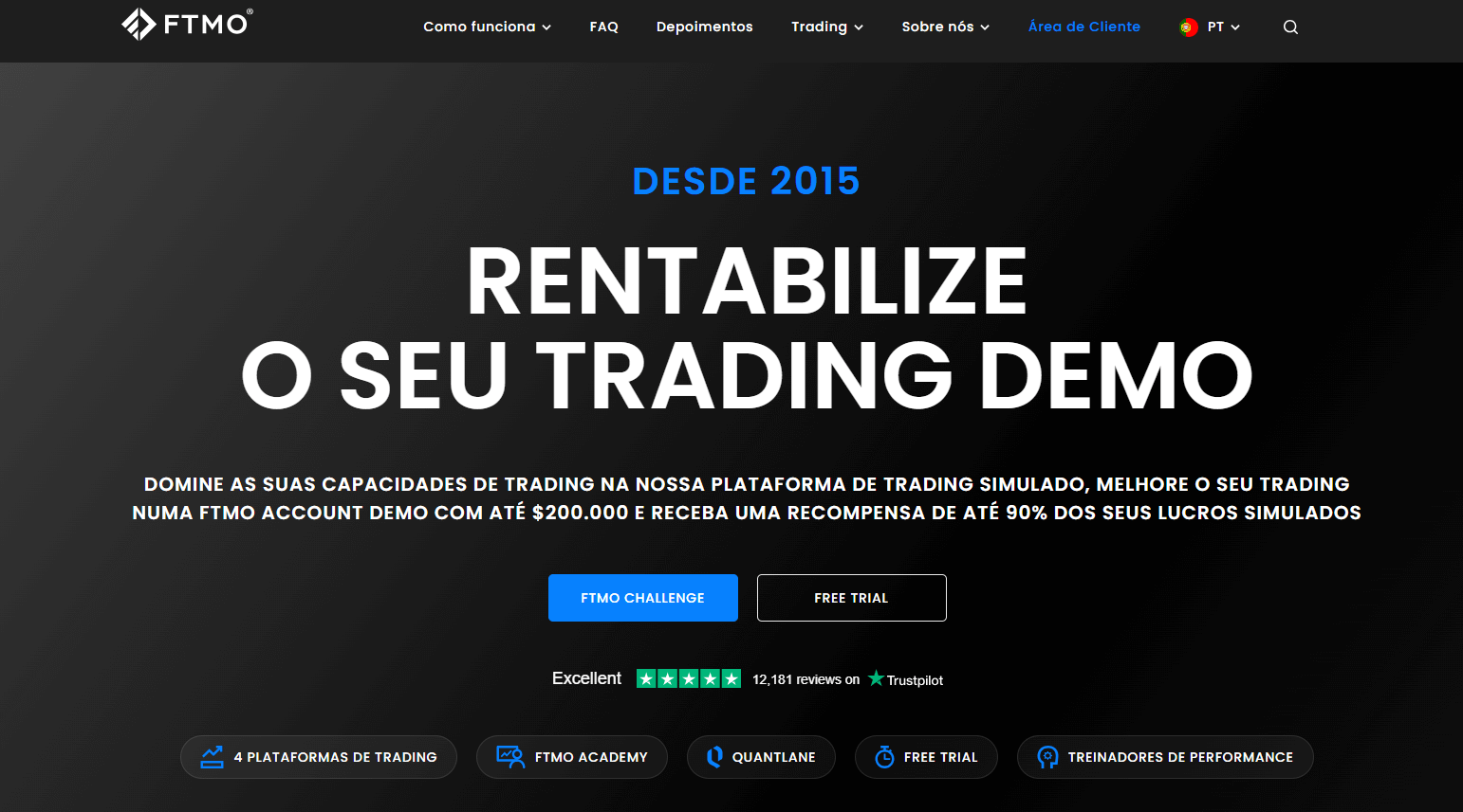 FTMO 2025: Lucro de até 90%, capital de US$ 200 mil, 4 plataformas