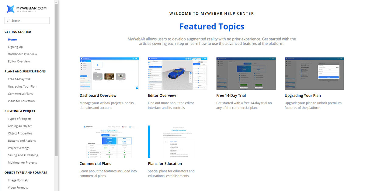 MyWebAR Learning Center