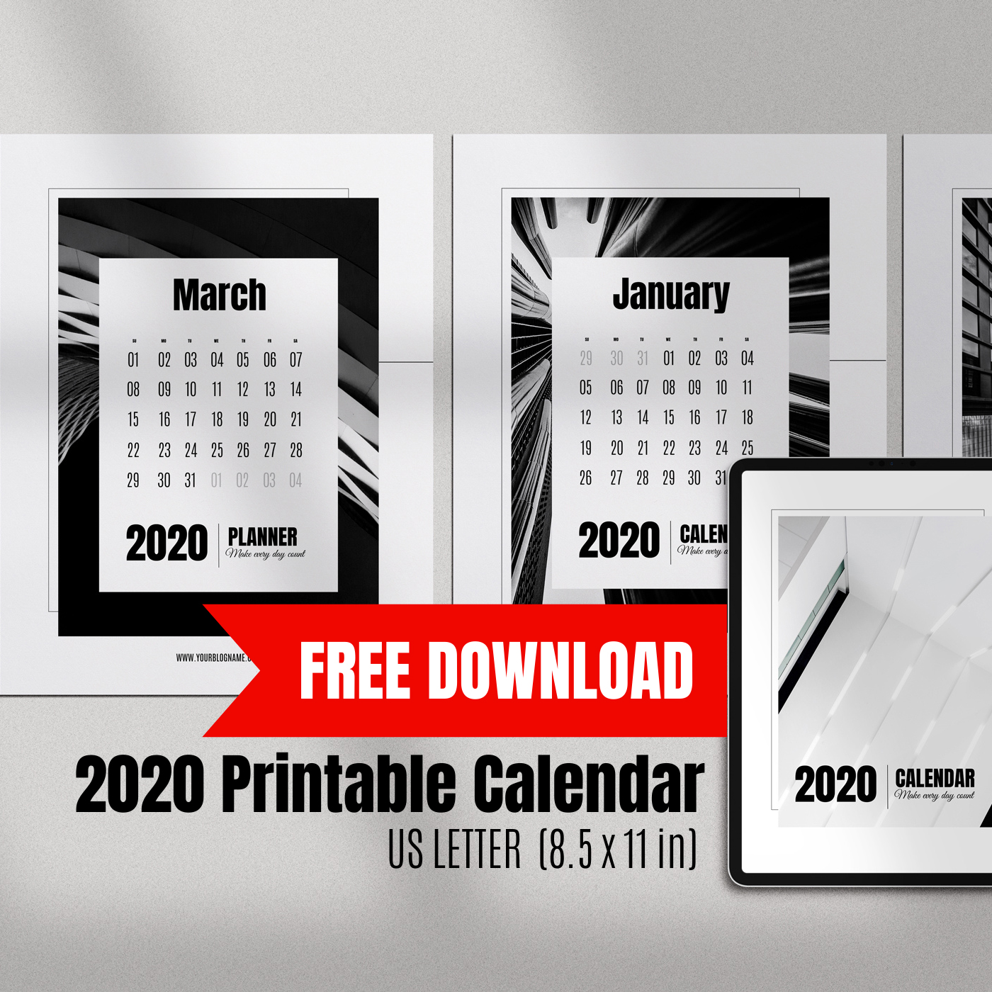 FREE 2020 Calendar Printable Templates - US Letter size