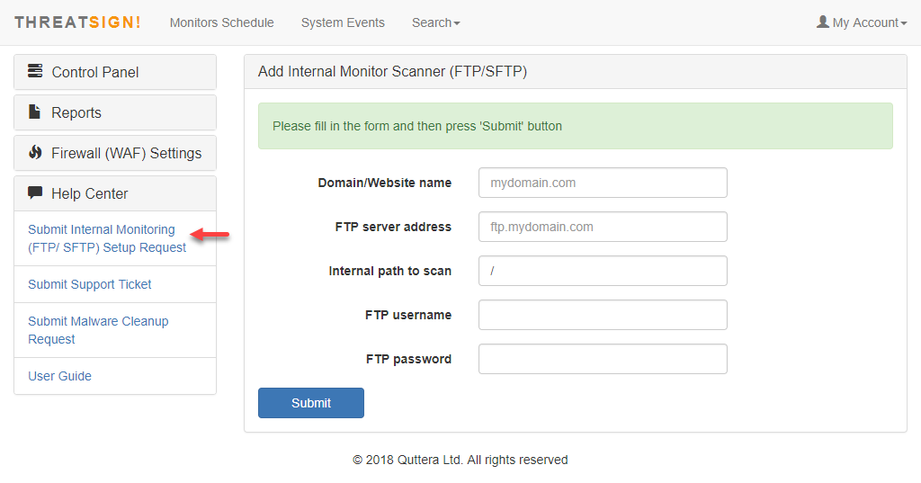 ThreatSign! Website Anti-Malware - dashboard guide