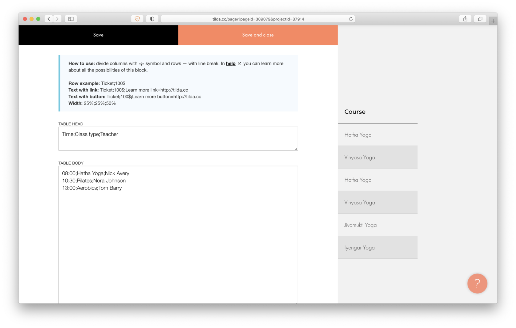 Tables │ Tilda Help Center