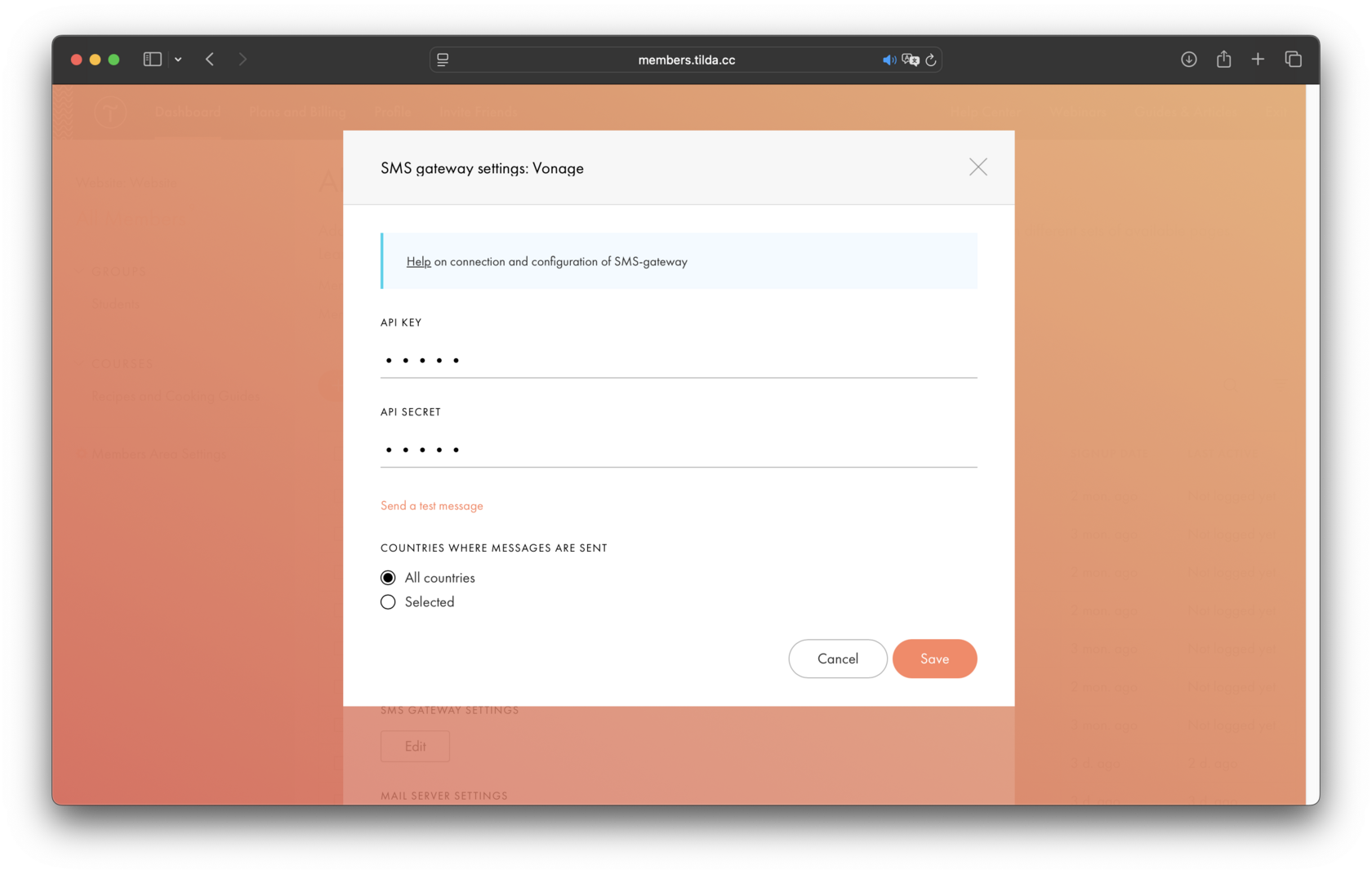 Members Area Login With SMS