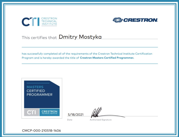Crestron Certified Programmer / KNX / Loxone