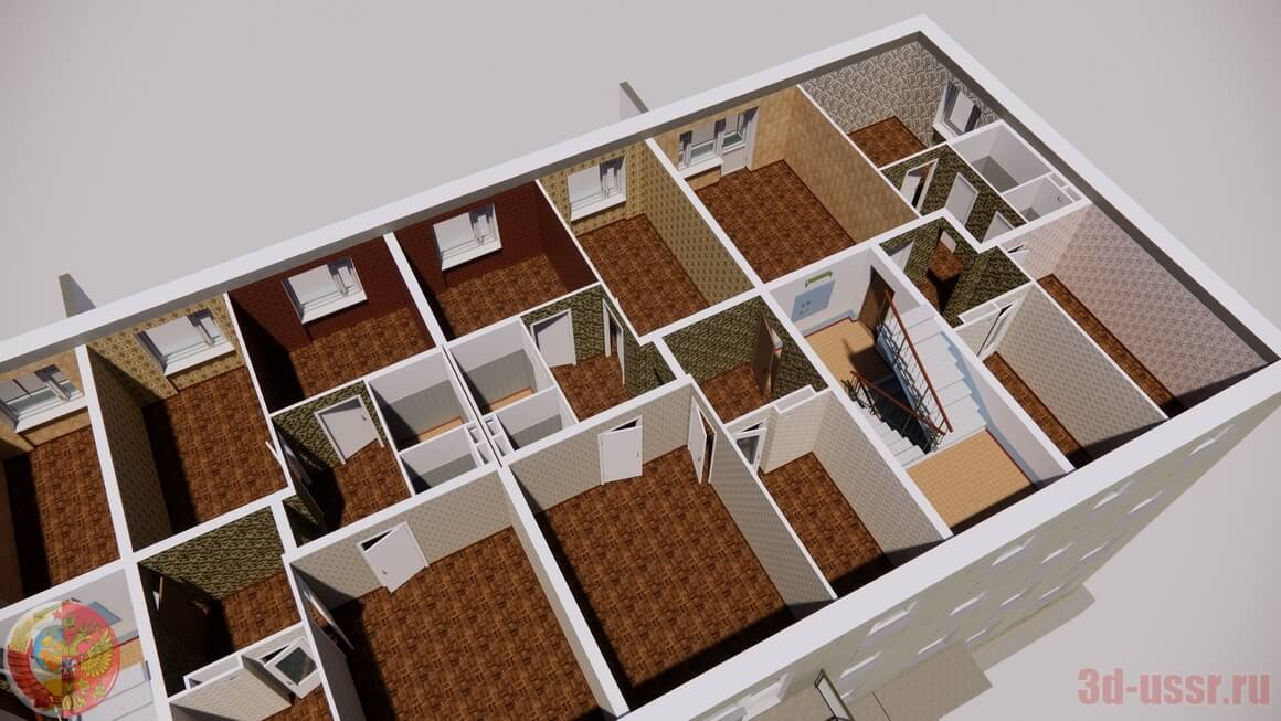 Блочный дом 113-81-1 3d-модель со внутренностями