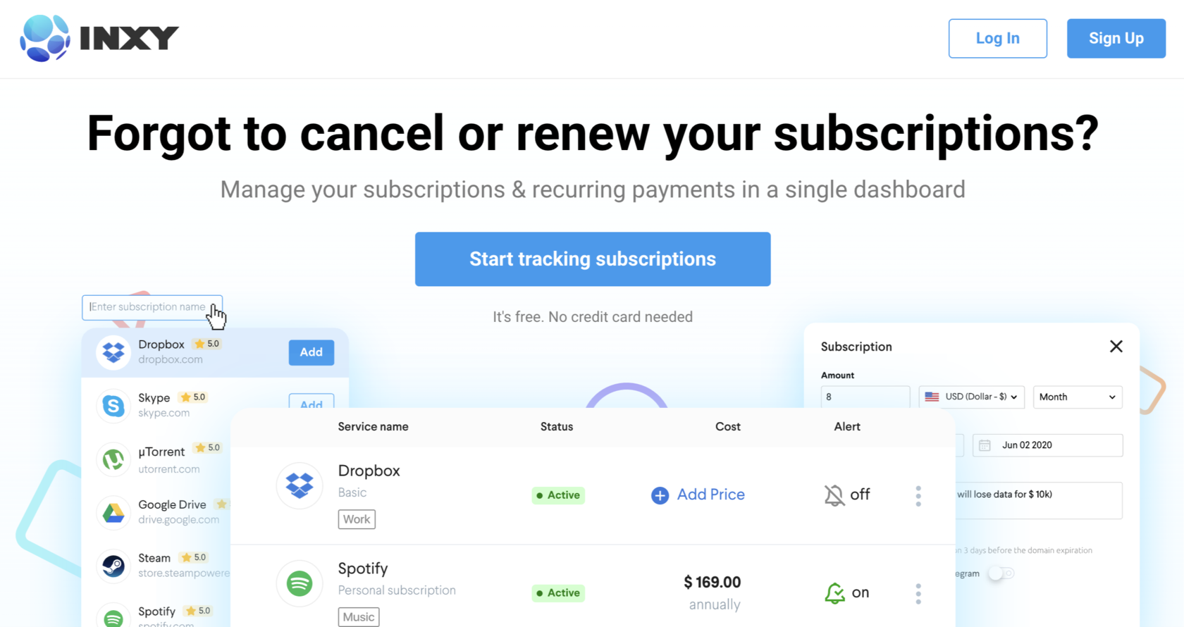 INXY Subscriptions Manager