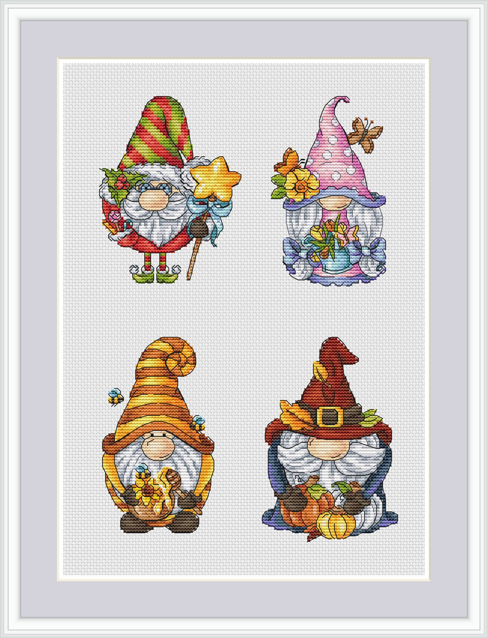 Four Seasons Gnomes Cross Stitch Pattern