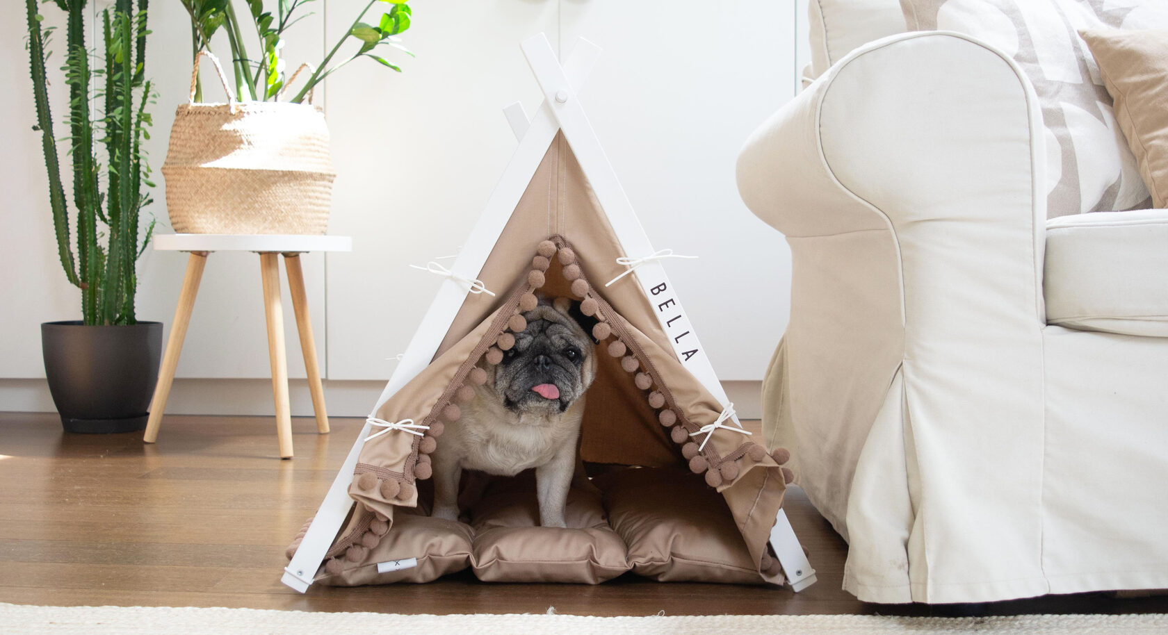 Boho Beige dog teepee bed| Dog And Teepee