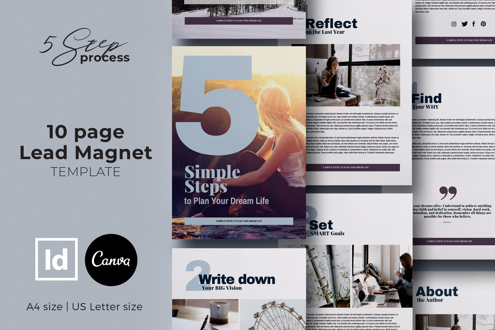 5 step process lead magnet canva template indesign template