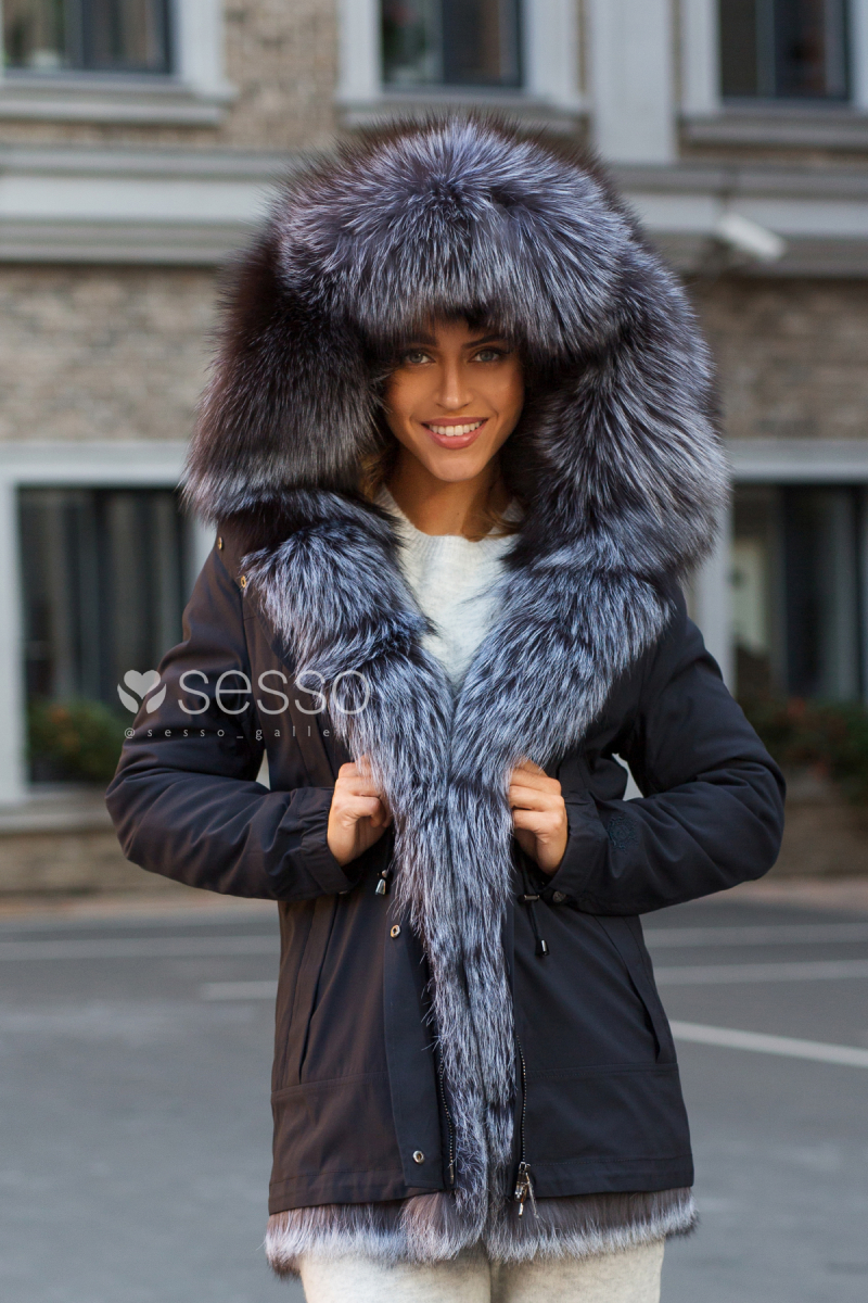 Nikol parka in blueberry with silver fox fur